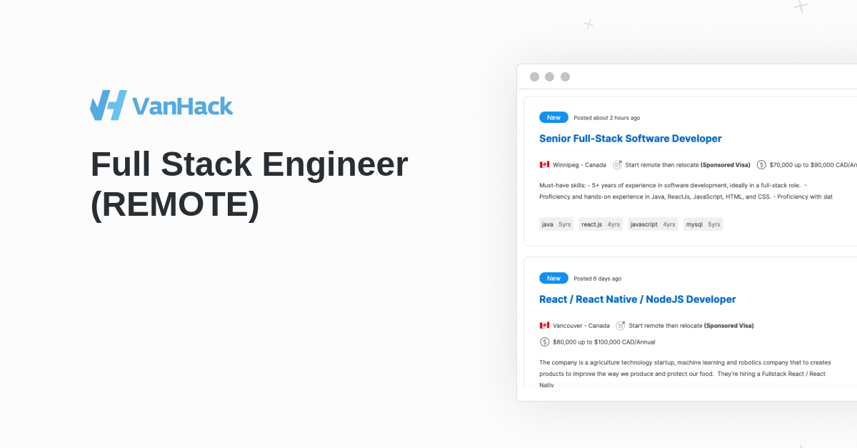 Full Stack Engineer (REMOTE) - VanHack